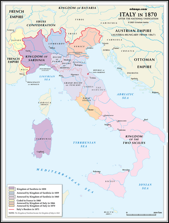 Map: Italy in 1870 - World History Maps