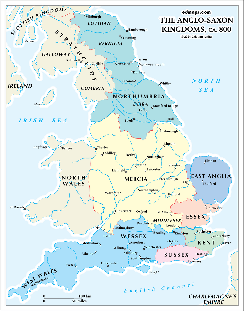 The Anglo-Saxon Kingdoms, ca. 800 - World History Maps