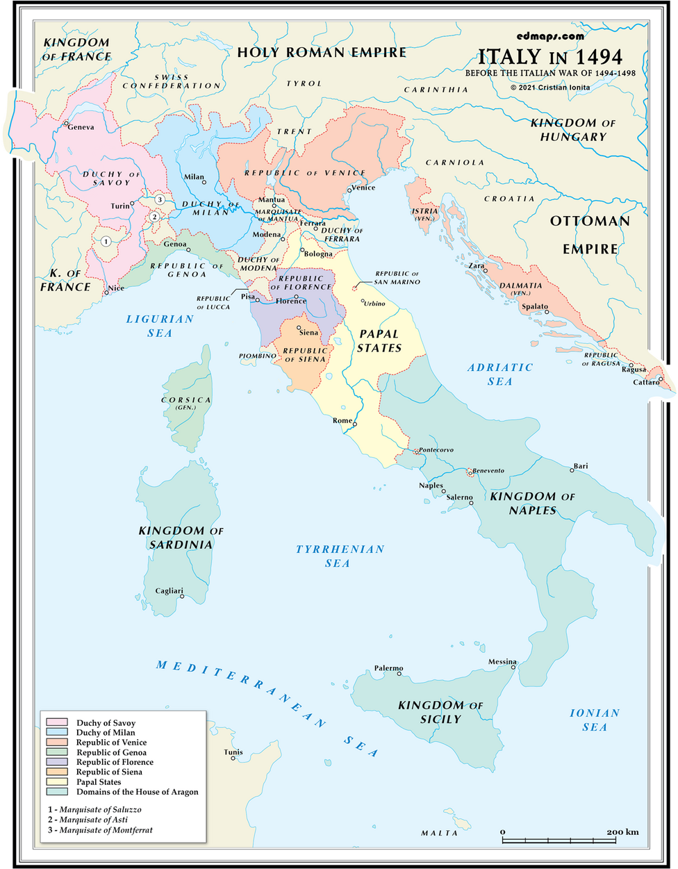 Map: Italy in 1494 - World History Maps